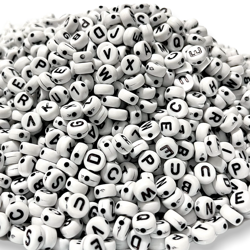 250 gr letra a granel, letra blanco y negro para pulseras y bisutería ...